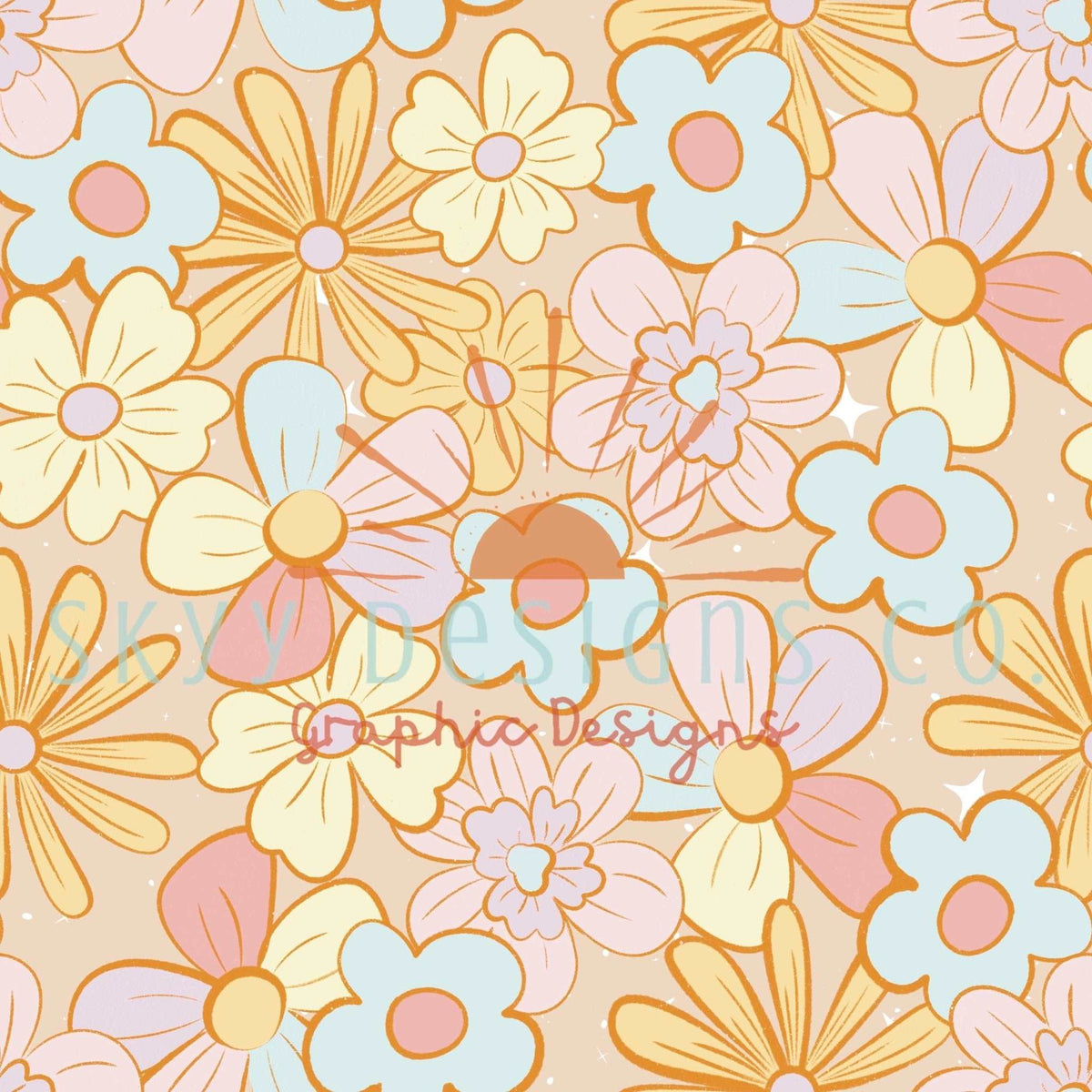 Pastel floral digital seamless pattern for fabrics and wallpapers, sea ...