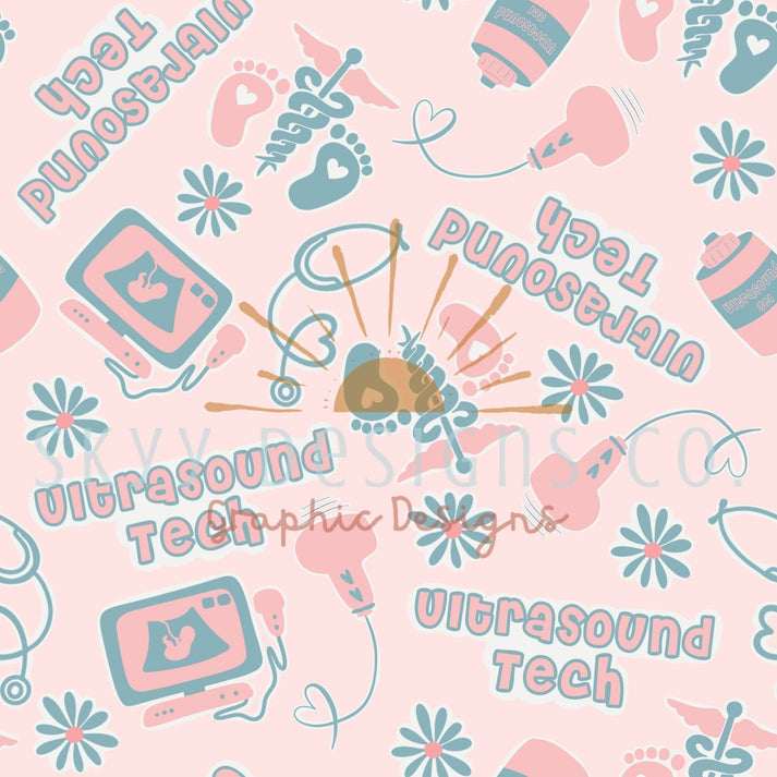 Ultrasound tech sonography medical digital seamless pattern for fabric ...